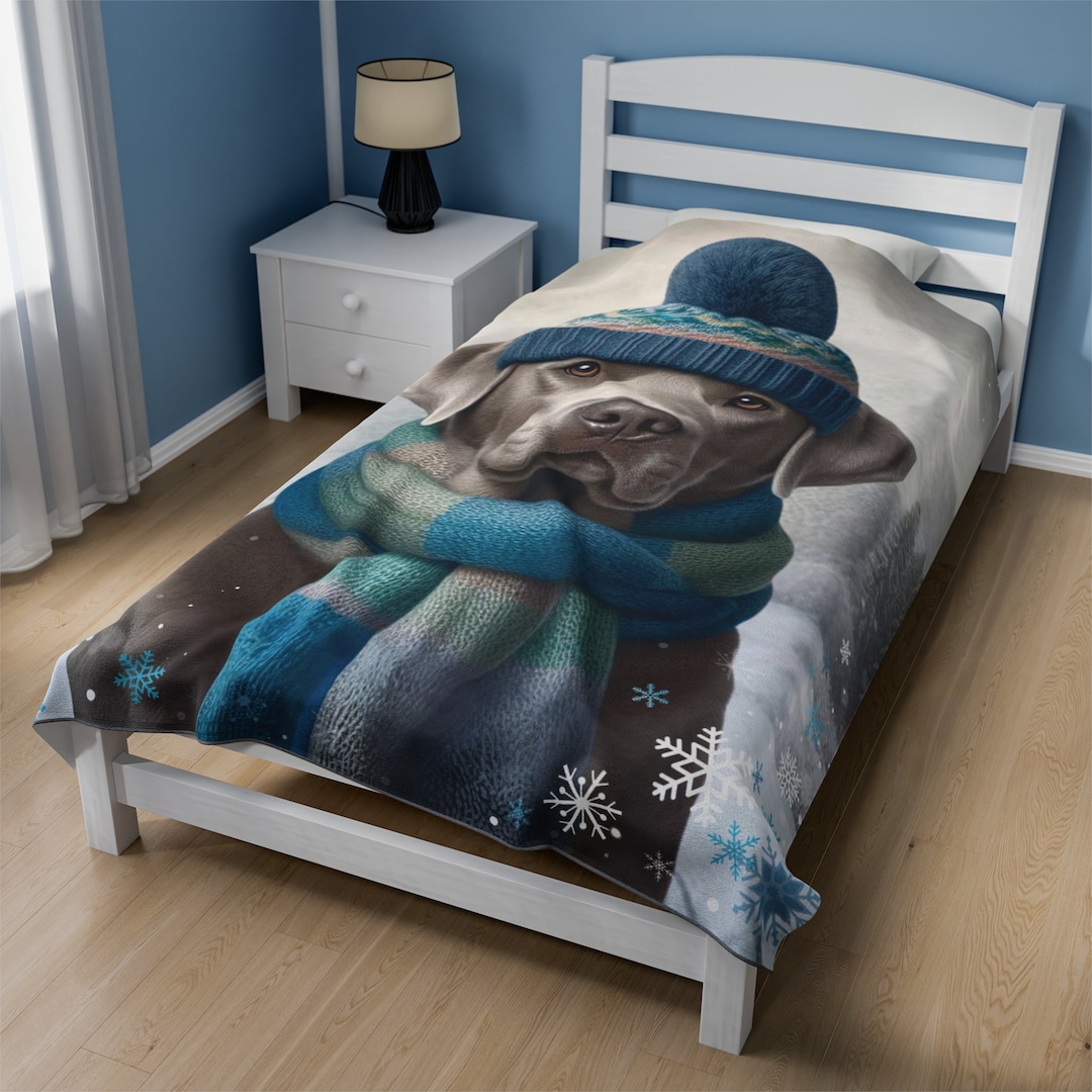 Silver Labrador Winter Scene Blanket Holiday Home Decor Cozy Velveteen ...