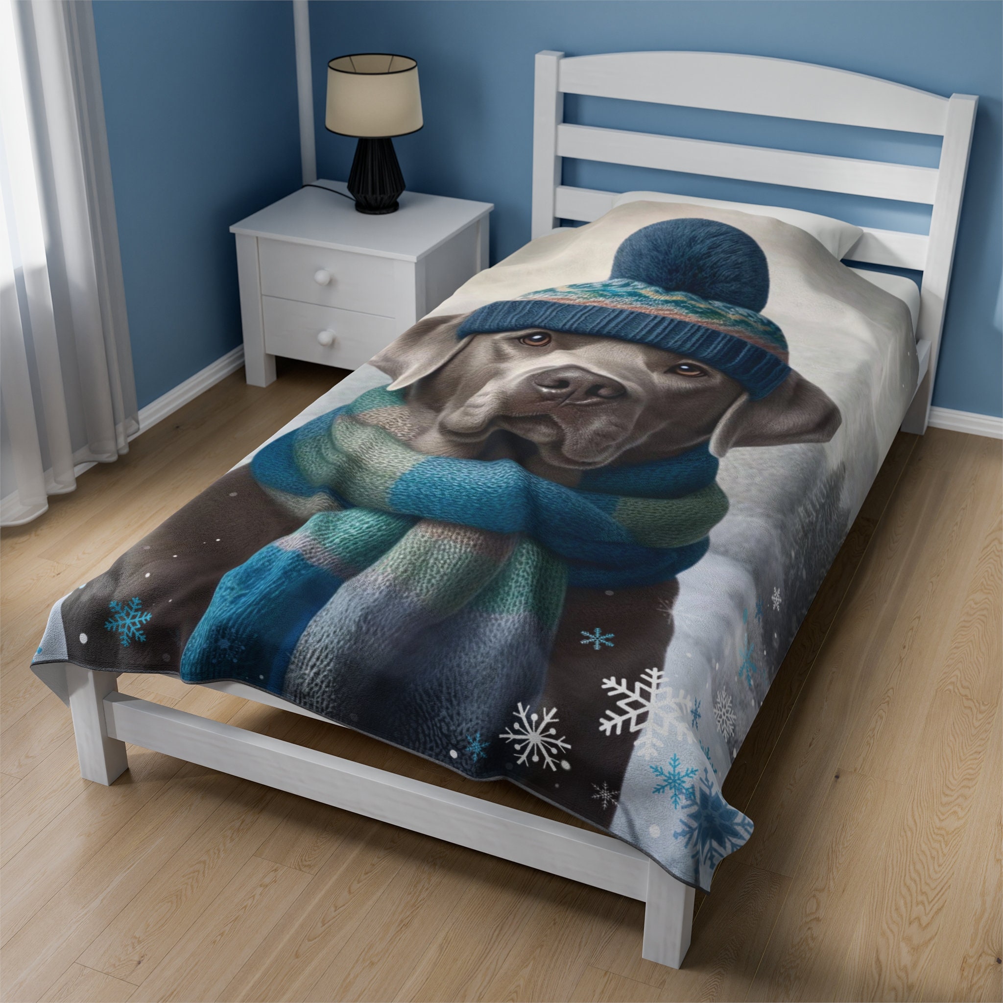 Silver Labrador Winter Scene Blanket Holiday Home Decor Cozy Velveteen ...