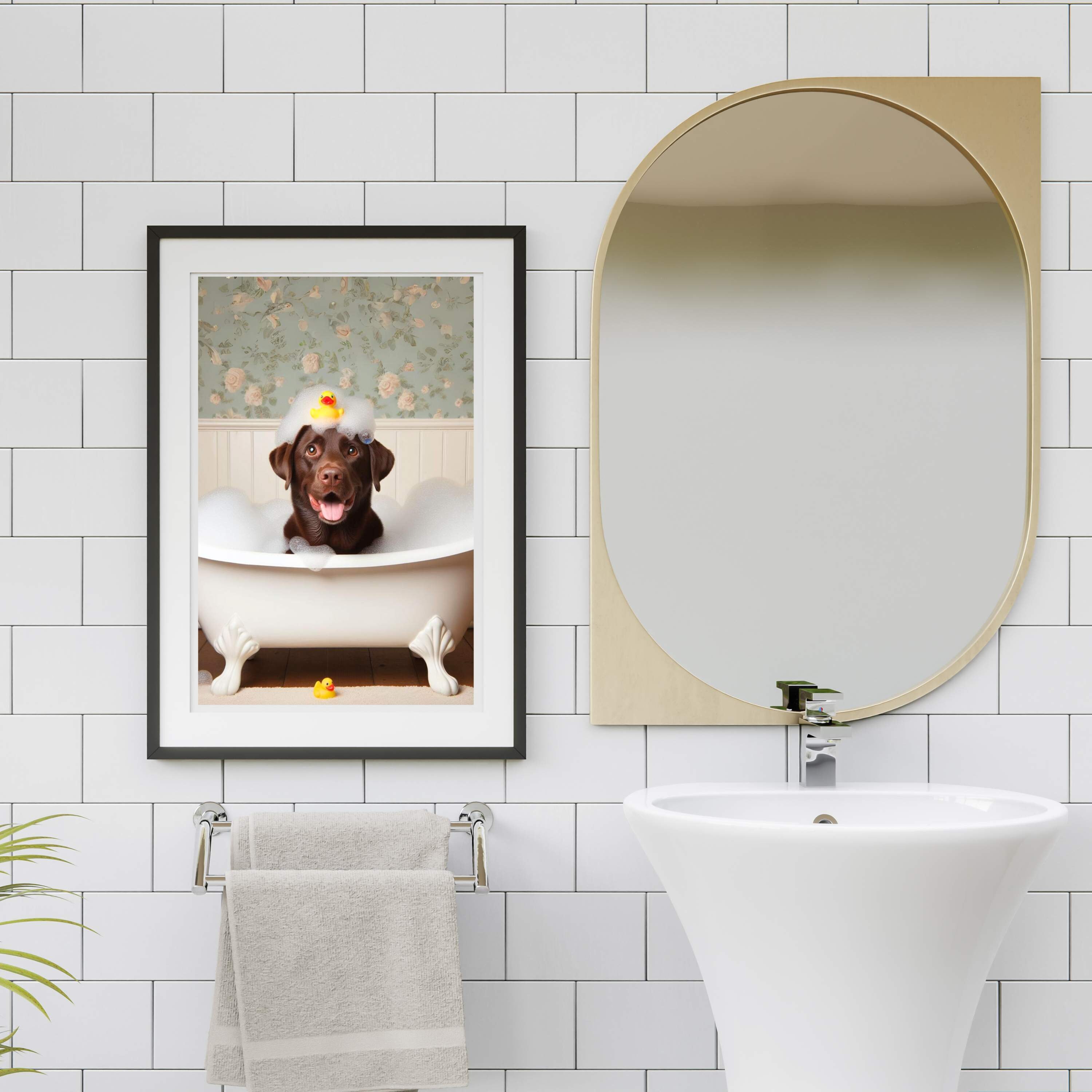 Chocolate Lab in the Tub With a Rubber Ducky Poster Print Chocolate ...