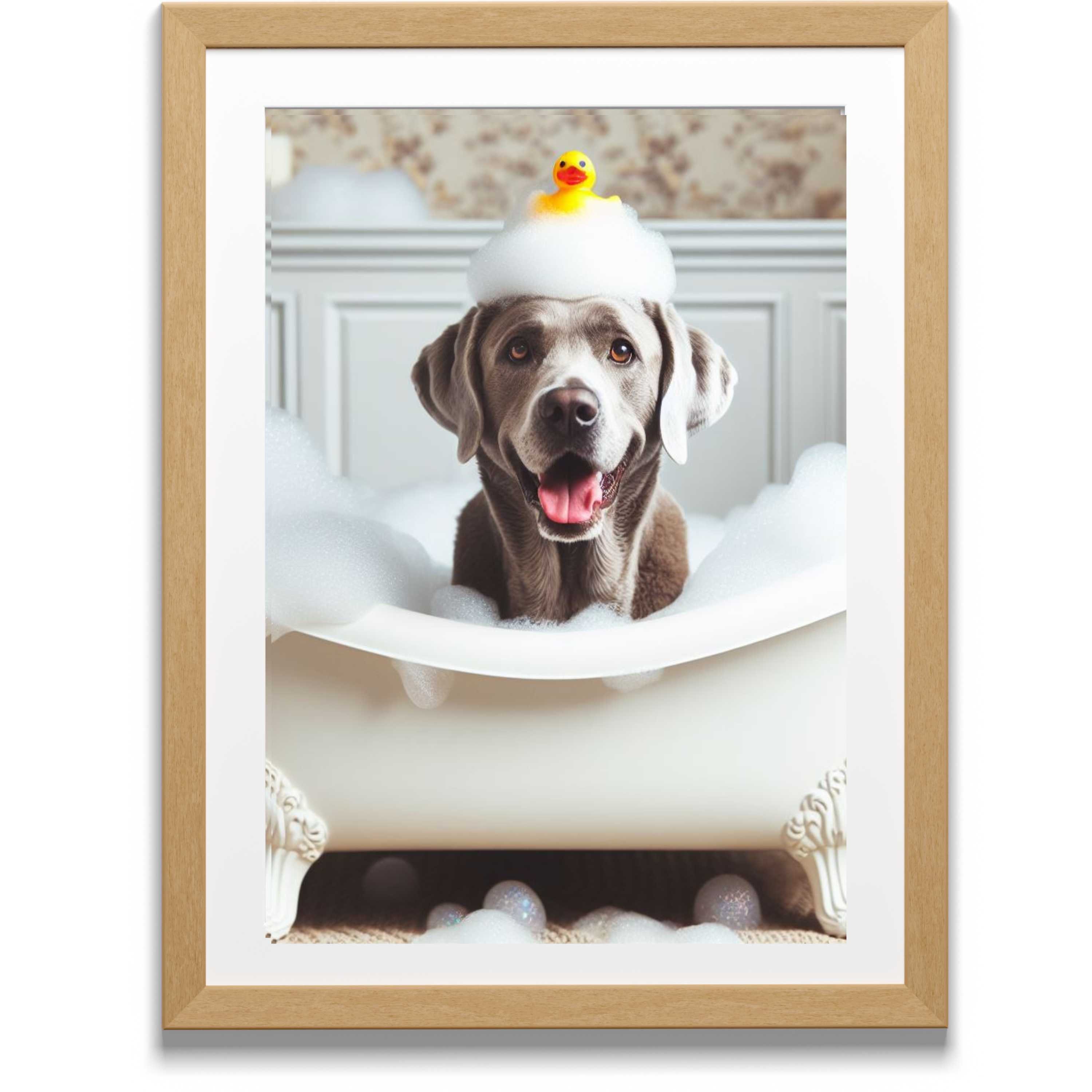 Silver Lab Bathroom in the Tub With a Rubber Ducky Poster Print Silver ...