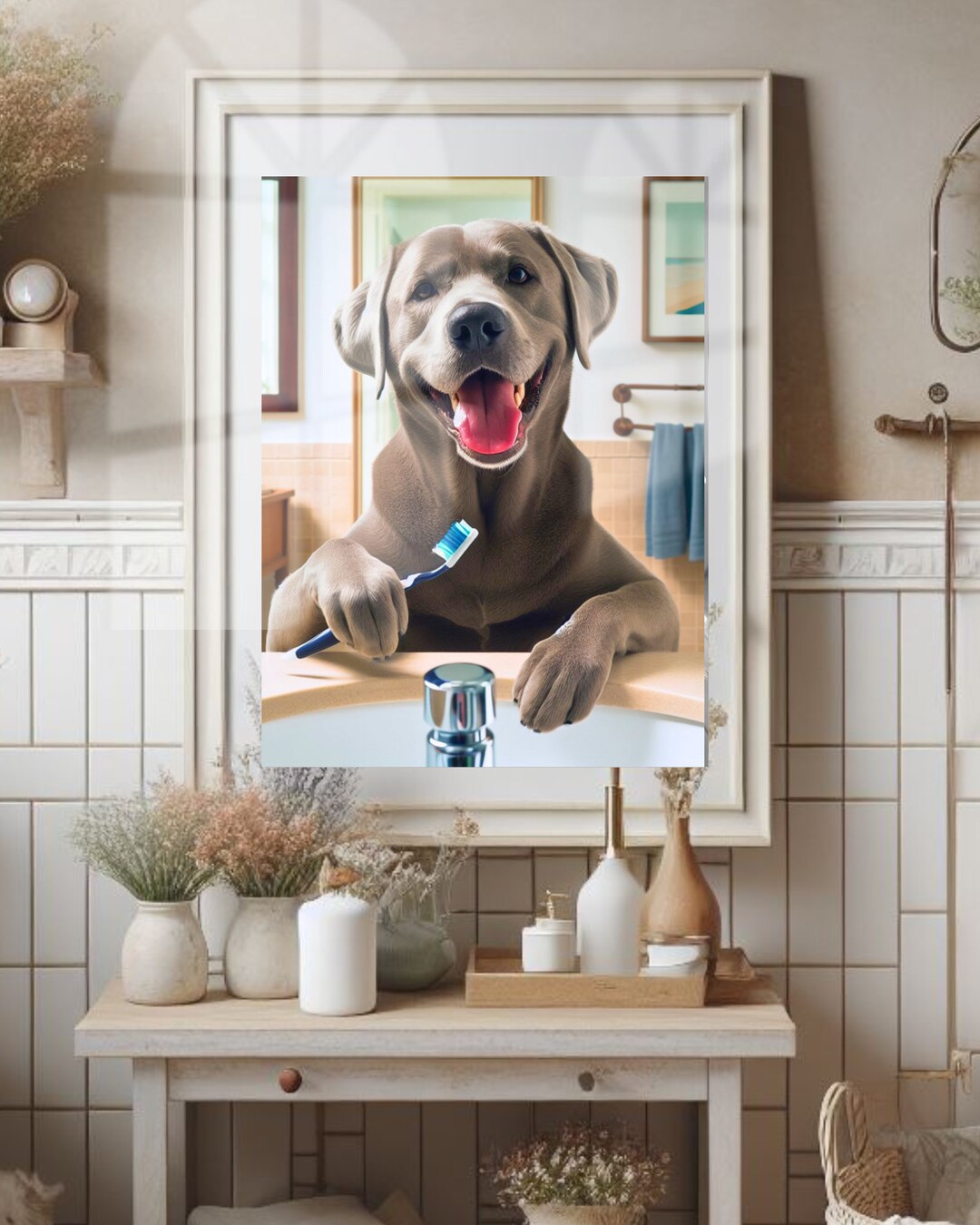 Silver Lab Brushing Teeth Poster Print Silver Labrador Retriever Funny ...