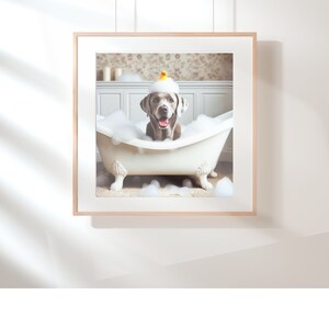 Funny Silver Lab in Bathtub Poster – Bathroom Dog Art Print (unframed ...