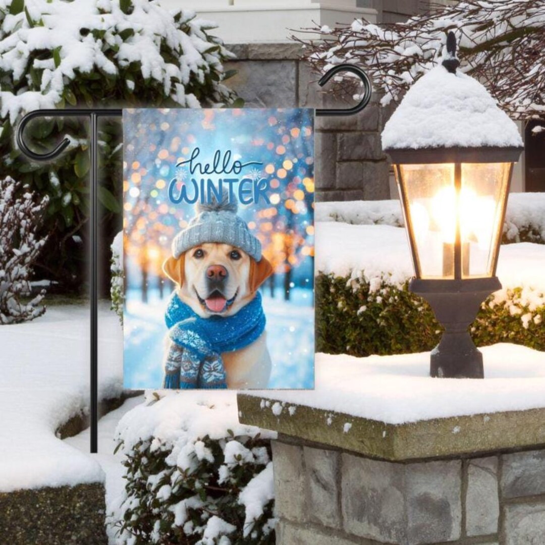 Yellow Labrador Flag, Hello Winter Home Flag, Cute Yellow Lab Holiday ...