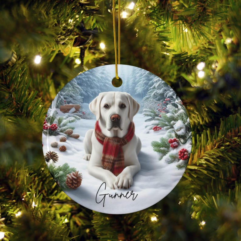 Personalized White Lab Christmas Ornament, White Labrador Holiday Decor ...