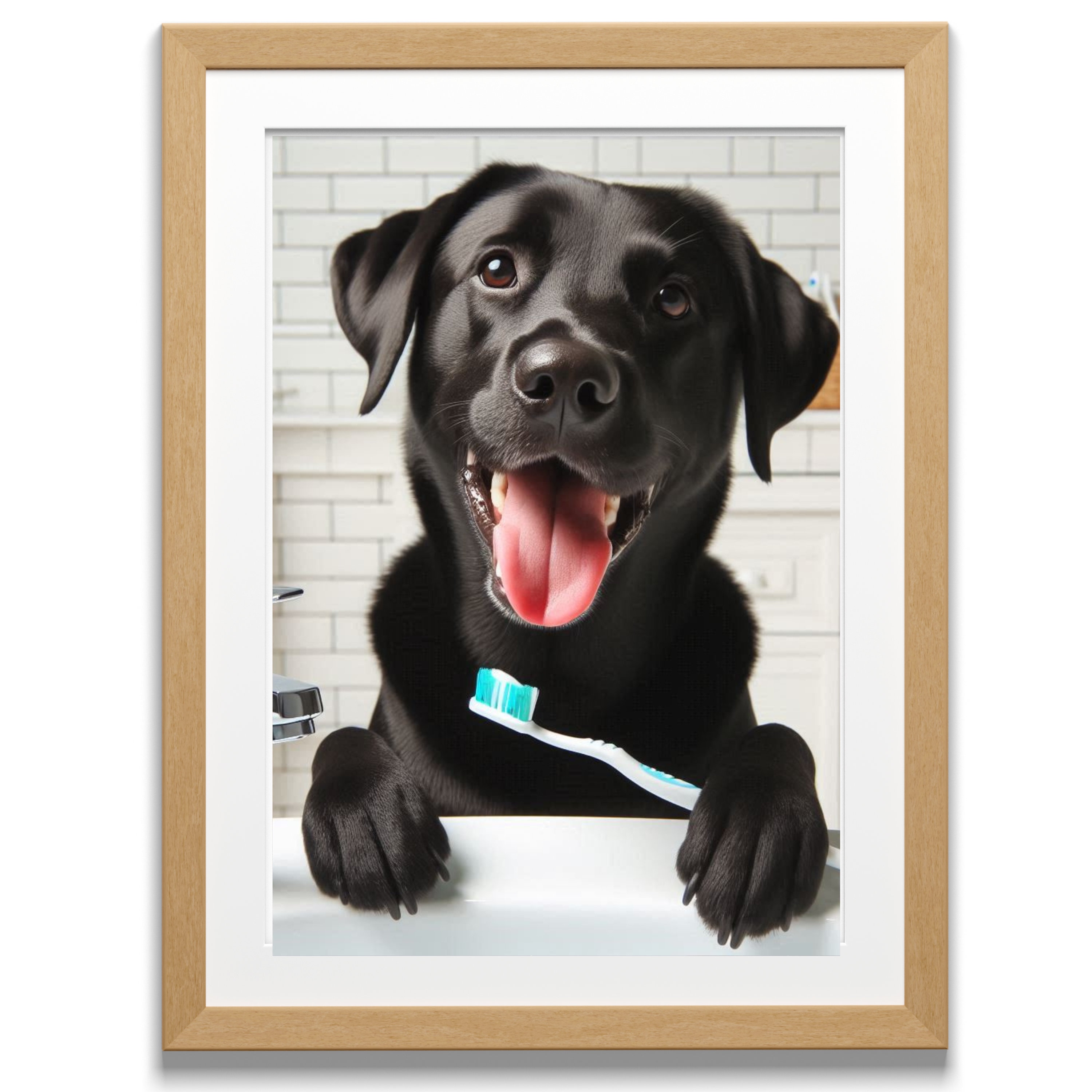 Black Lab Brushing Teeth Poster Print Silver Labrador Retriever Bath ...