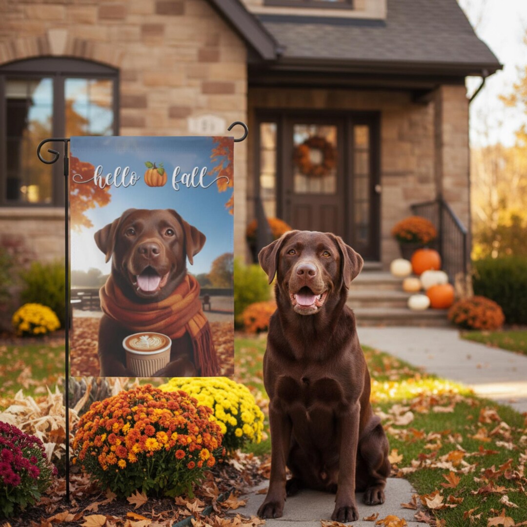 Chocolate Lab Flag, Hello Fall Flag, Lab Outdoor Yard Garden Flag, Dog ...