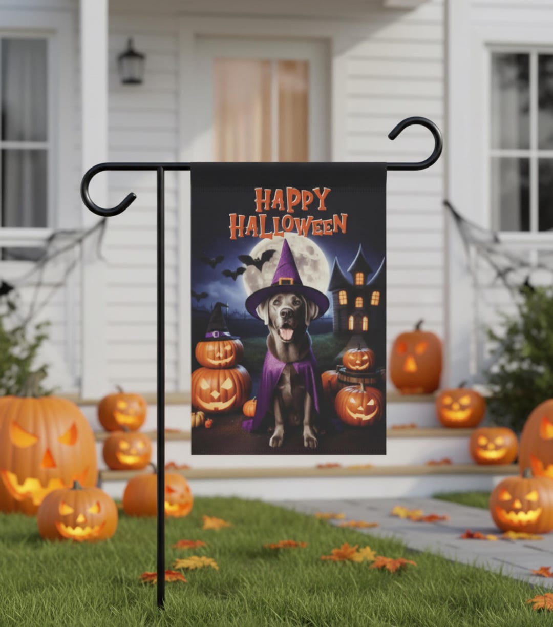 Silver Lab Halloween Flag Witch Hat Dog Banner Halloween Yard ...