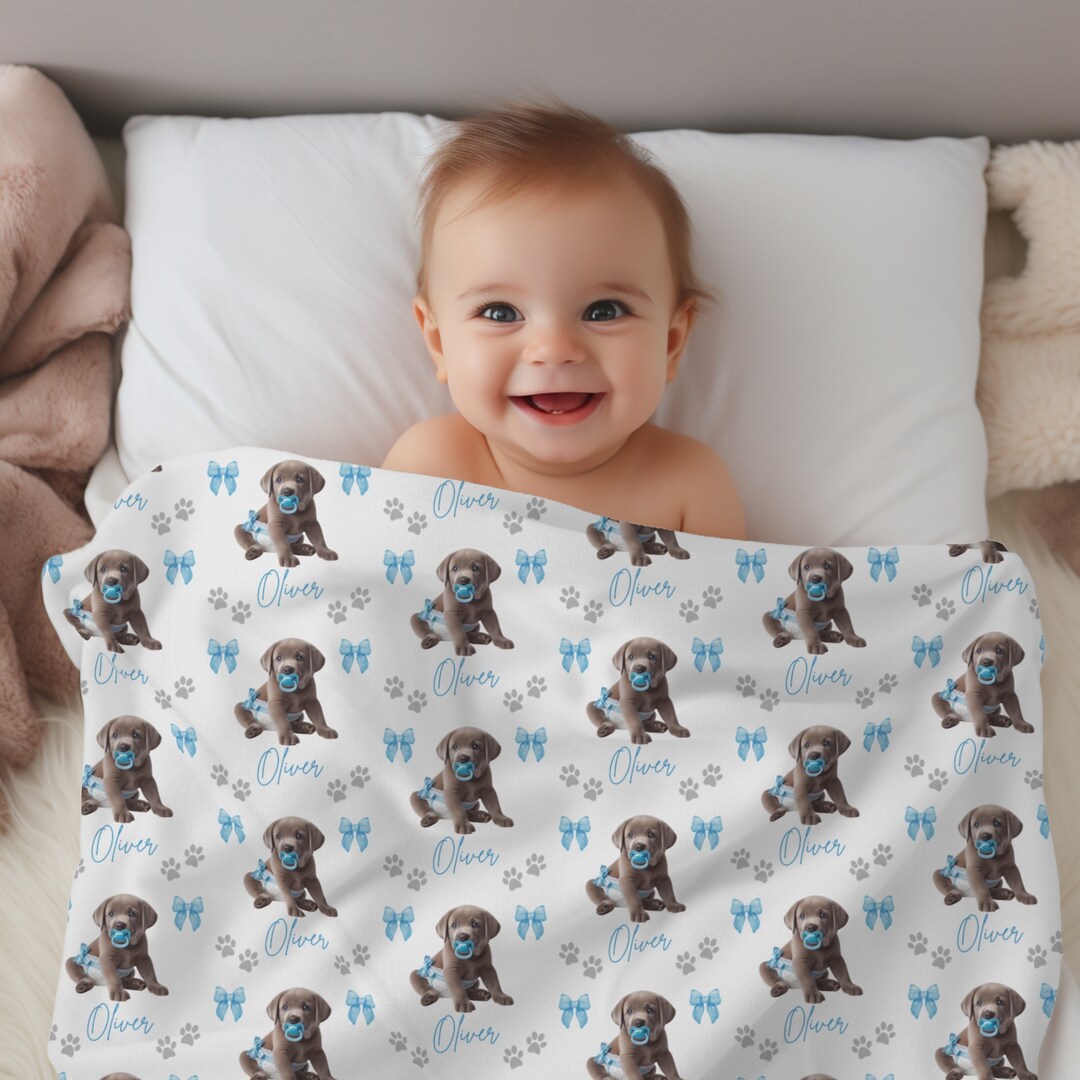 Silver Lab Baby Swaddle Blanket, Lab Puppy, Coquette Bow, Baby Boy ...