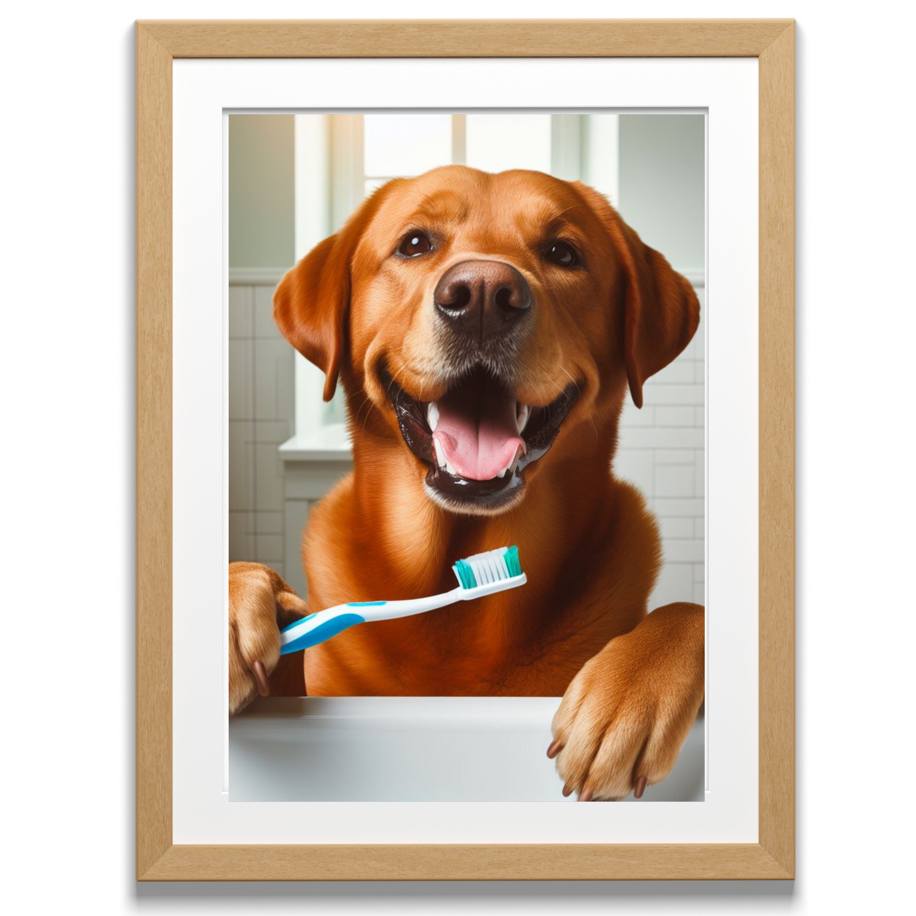 Fox Red Lab Brushing Teeth Poster Print Silver Labrador Retriever Bath ...