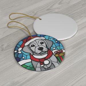 Silver Labrador Stained Glass Design Appearance Ceramic Ornament ...