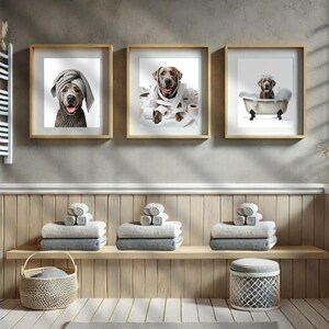 Silver Lab in Bathroom Print Set of 3 PRINTABLE Silver Labrador Funny ...