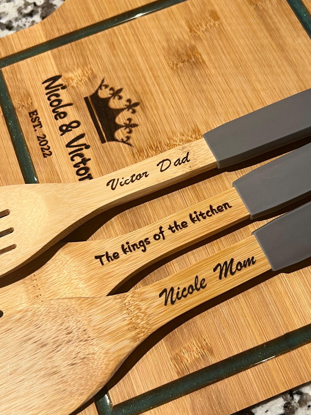 Personalized 4-piece Kitchen Set, Cutting Board and 3 Personalized ...