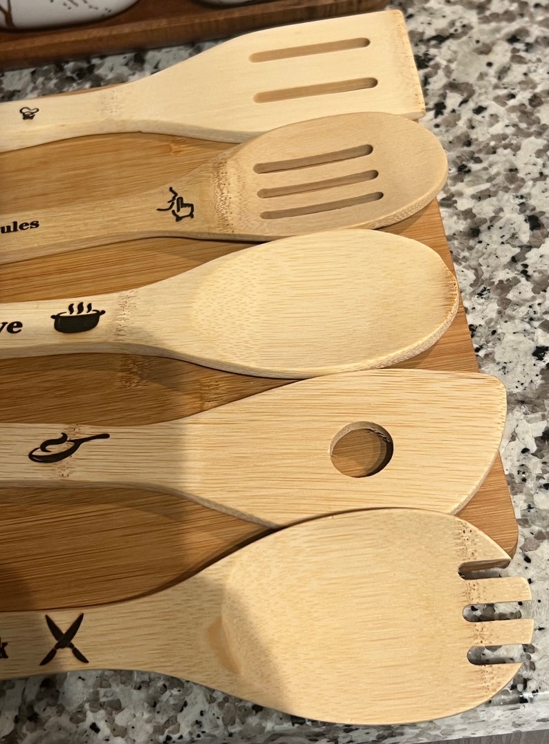 Personalized 5 Piece Wooden Spoon Set, Laser Engraved Spoon Set ...