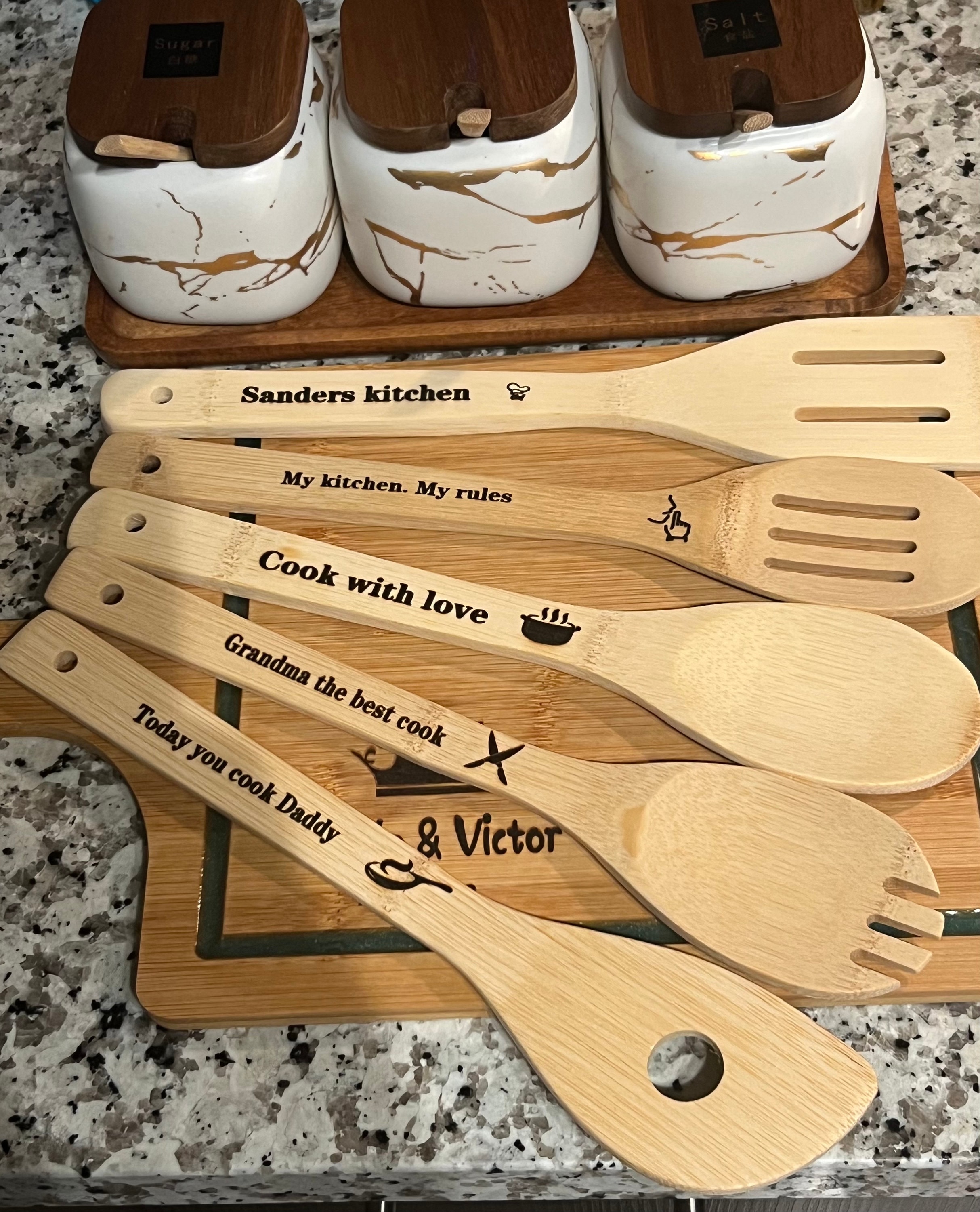 Personalized 5 Piece Wooden Spoon Set, Laser Engraved Spoon Set ...