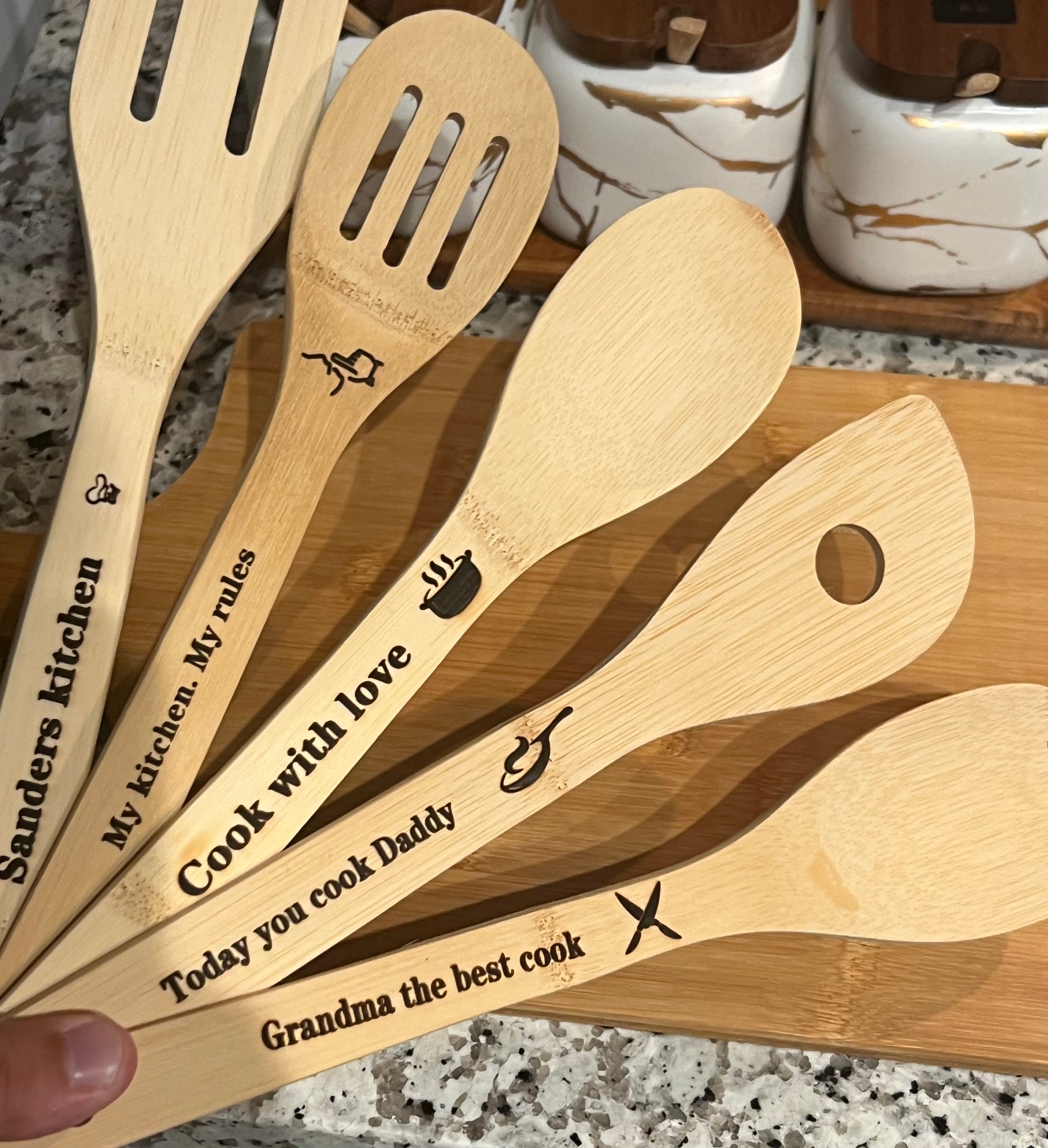 Personalized 5 Piece Wooden Spoon Set, Laser Engraved Spoon Set ...