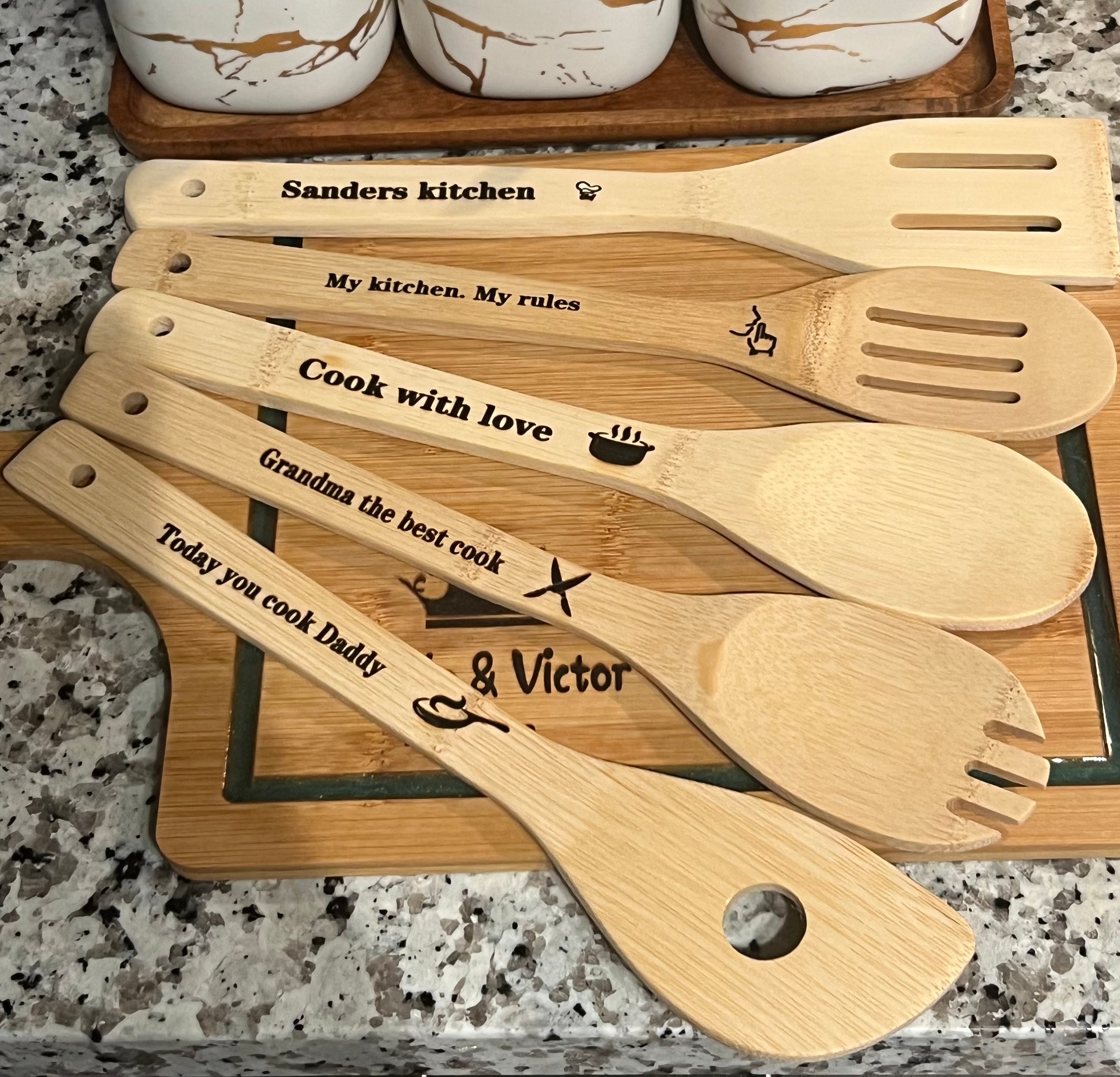 Personalized 5 Piece Wooden Spoon Set, Laser Engraved Spoon Set ...