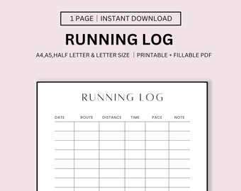 Running Log Tracker Printable Jogging and Workout (Download Now) - Etsy