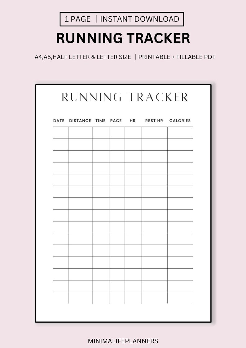 Printable Running Log Template Running Tracker Cardio - Etsy