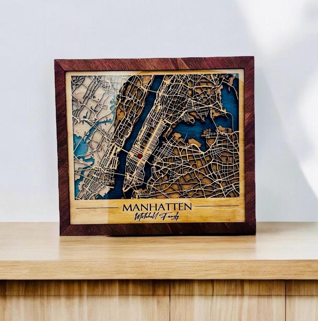 Custom Layered Wood City Map: Personalized Wall Art, Lake House Decor ...