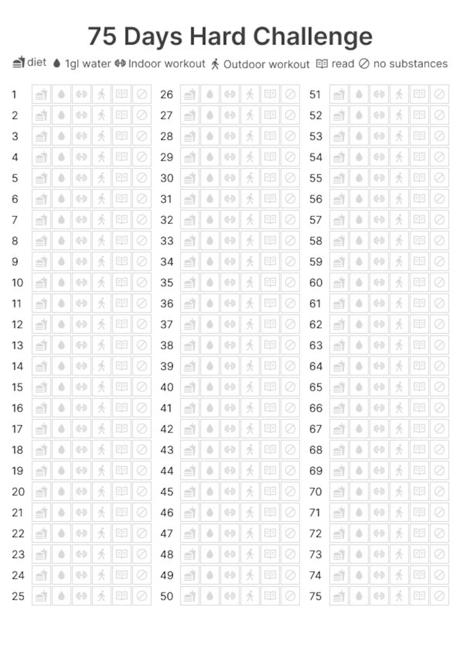 75-day Hard Challenge Printable Digital PDF - Etsy