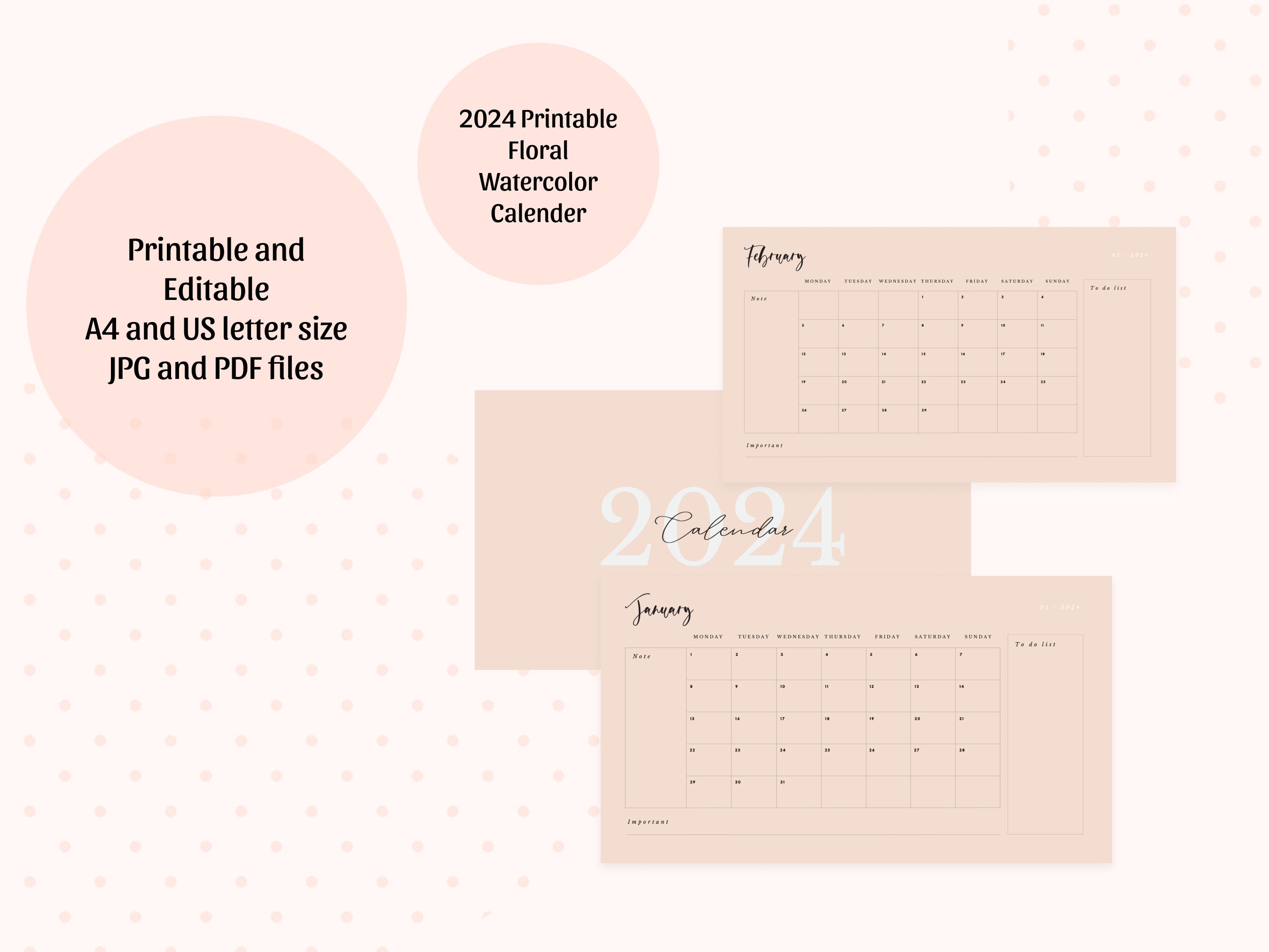 2024 Printable Minimalistic Calendar A4 - Etsy