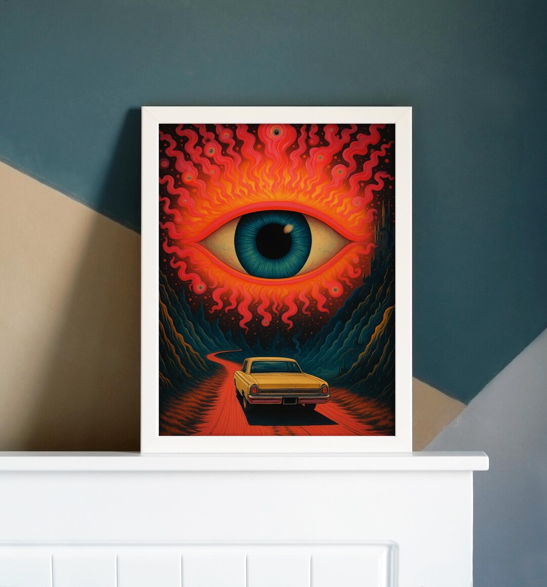 Psychedelic Surreal Road Trip Art Print – Retro Car & Cosmic Eye Wall ...