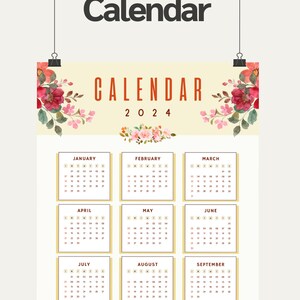2024 Printable Flowers Calendar A4 - Etsy