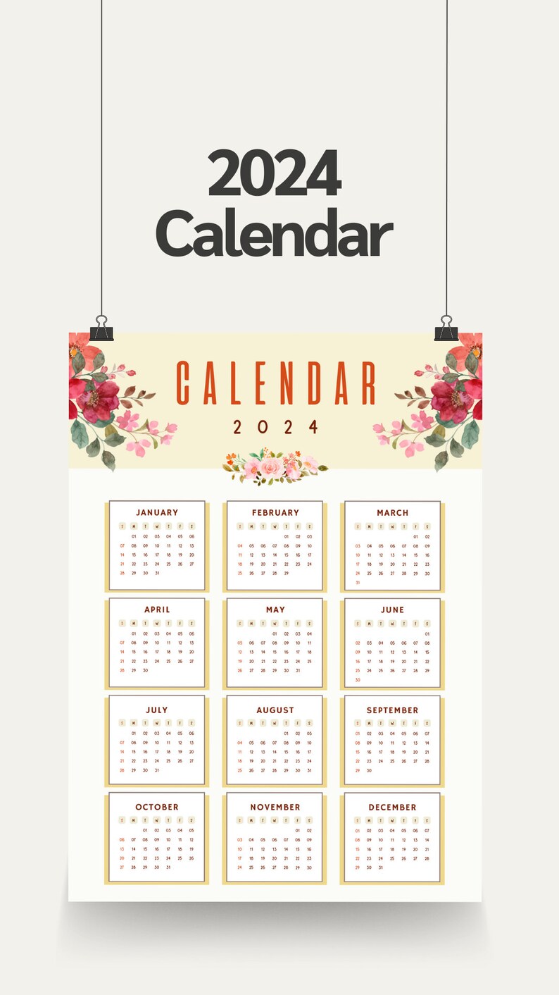2024 Printable Flowers Calendar A4 - Etsy