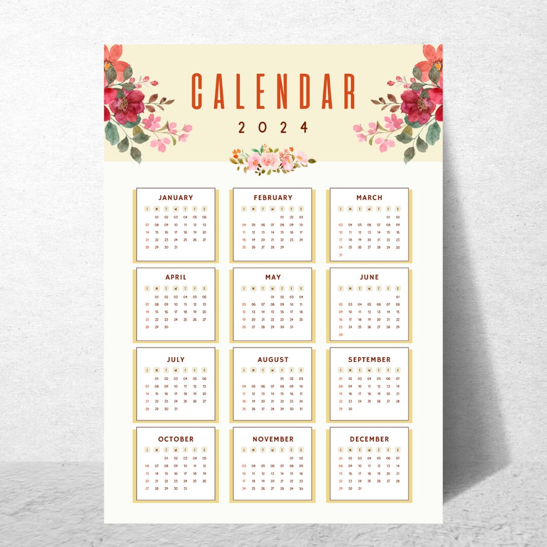 2024 Printable Flowers Calendar A4 - Etsy