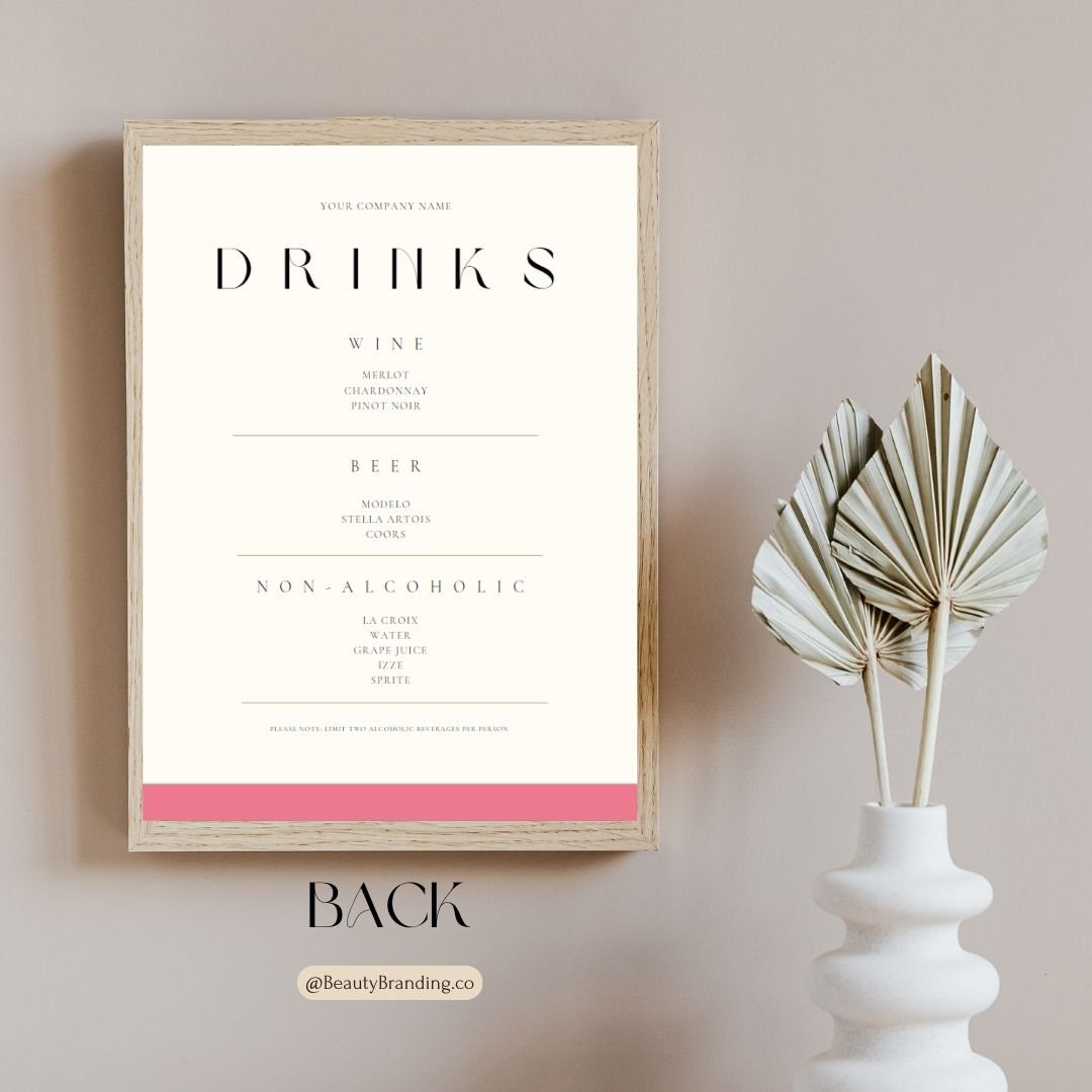 Pink Salon Drink Template, Customizable Drink Menu Template, Flower ...