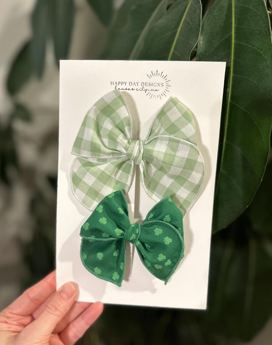 St. Patrick's Day Bows Clover Bow Green Gingham Bow St. Paddy's Day Bow ...