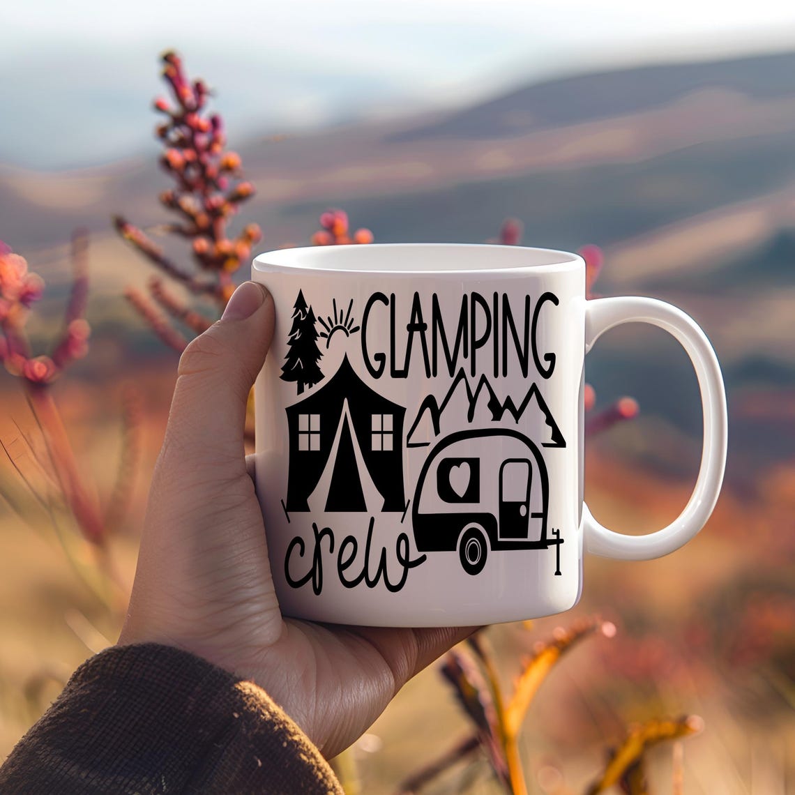 Glamping Crew Mug – Camper Trailer & Tent Coffee Cup With Pine Trees ...
