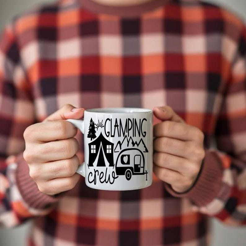Glamping Crew Mug – Camper Trailer & Tent Coffee Cup With Pine Trees ...