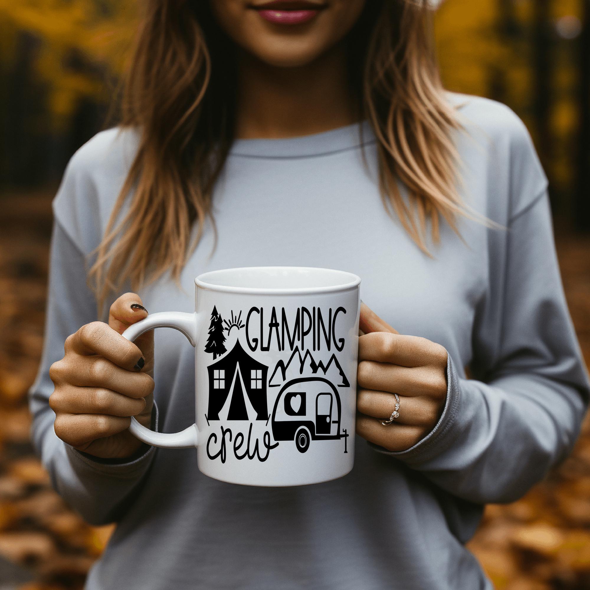 Glamping Crew Mug – Camper Trailer & Tent Coffee Cup With Pine Trees ...