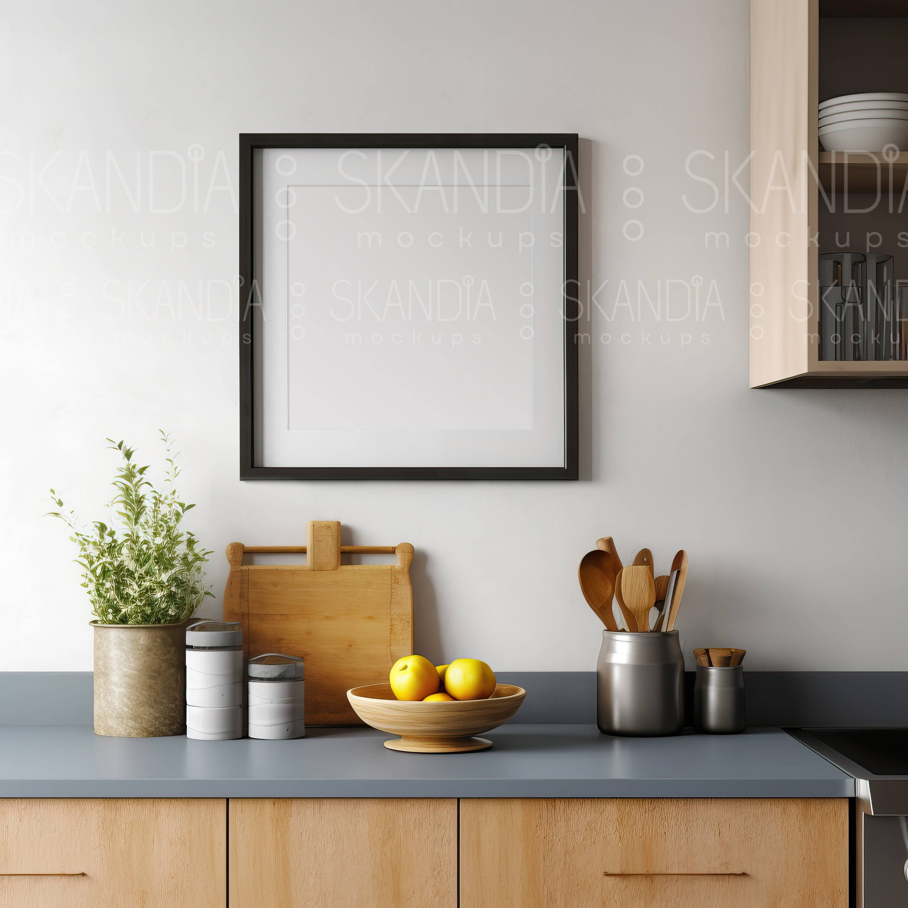 Print Display Kitchen Mockup 1x1 Frame Template, Square Frames, Styled ...