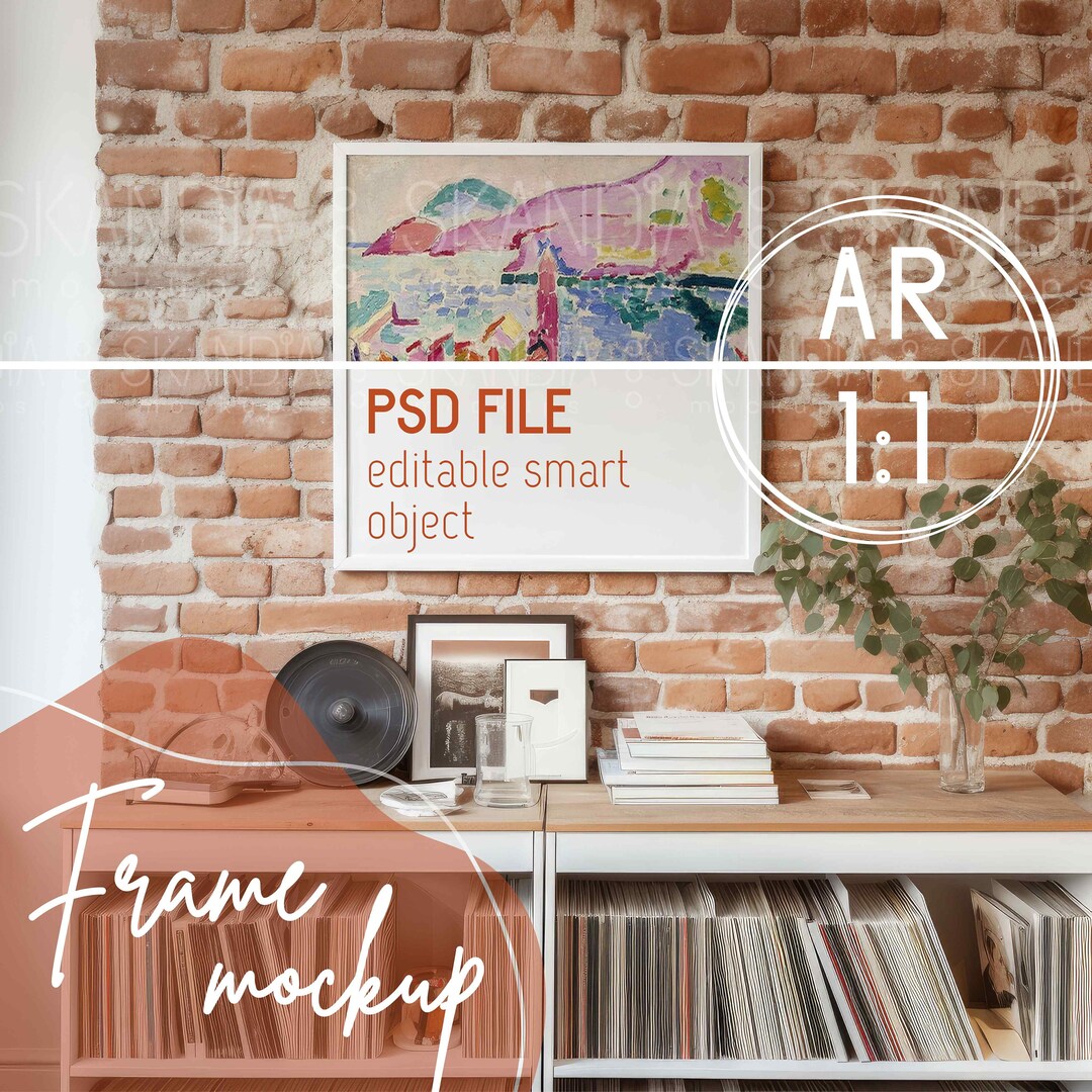 Brick Wall White Frame Mockup 1x1, Styled Stock Photo, Blank Poster ...