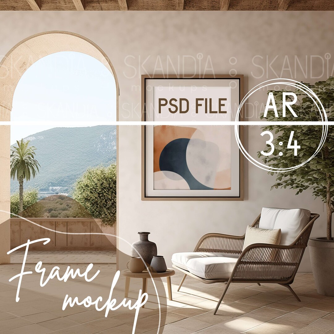 Relaxed Villa Style Mockup 3x4 Frame Template, Interior Poster Display ...