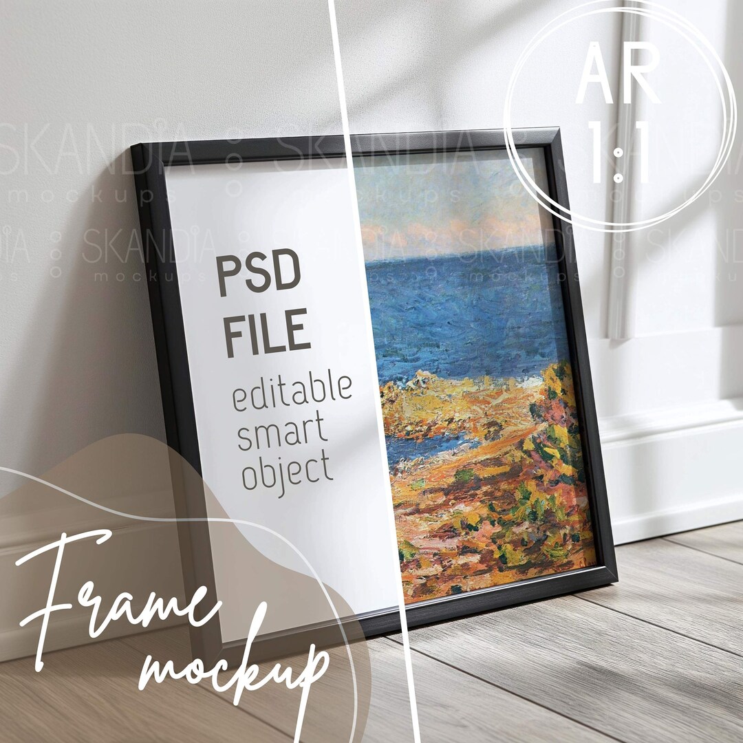 Black Frame Mockup 1x1 Template, Art Presentation, Interior Poster ...