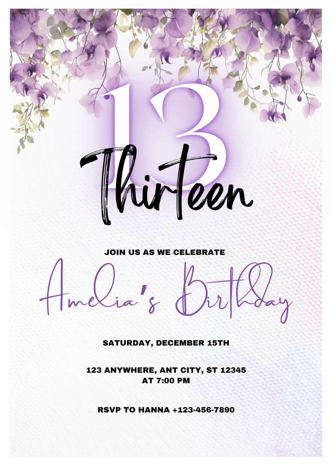 Purple 13th Birthday Invitation Printable Instant Download Editable ...