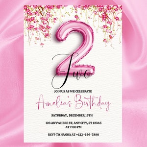 Pink 2nd Birthday Invitation Printable Instant Download Editable ...