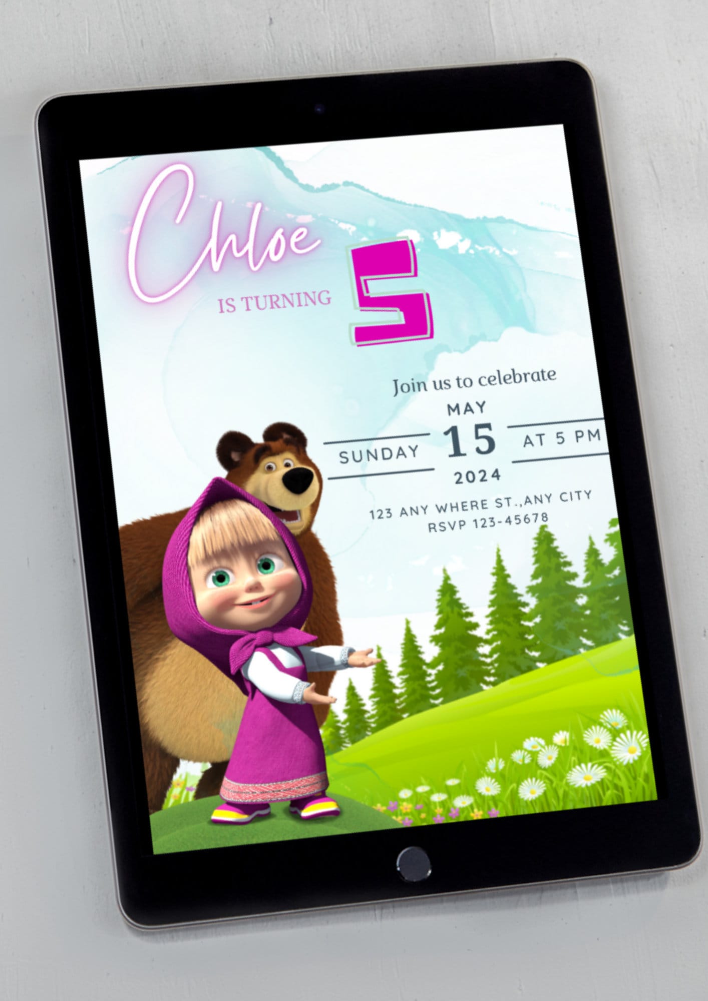 Masha and Bear 5th Birthday Invitation Printable Instant Download ...