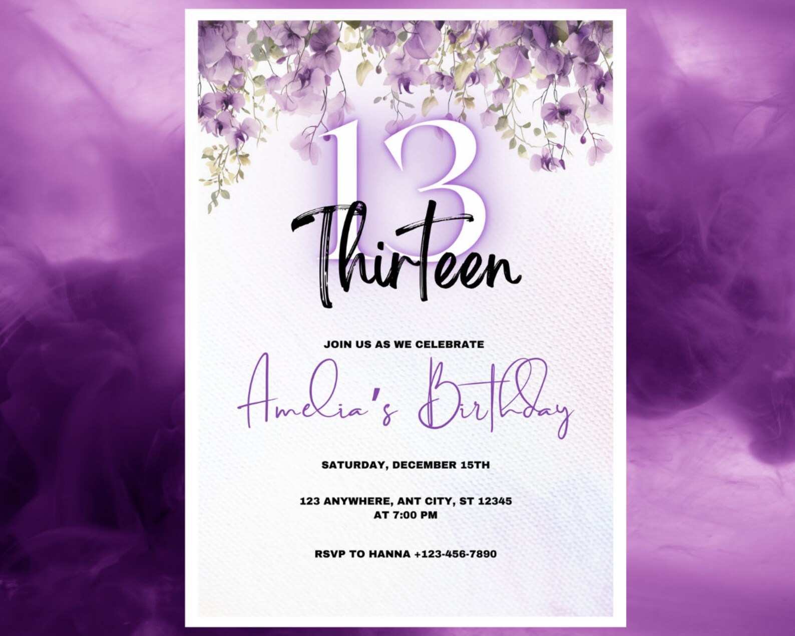 Purple 13th Birthday Invitation Printable Instant Download Editable ...