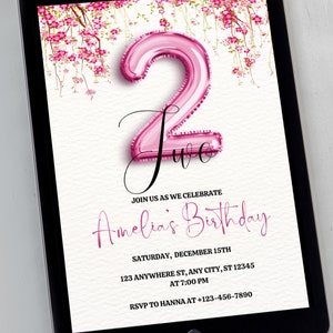 Pink 2nd Birthday Invitation Printable Instant Download Editable ...