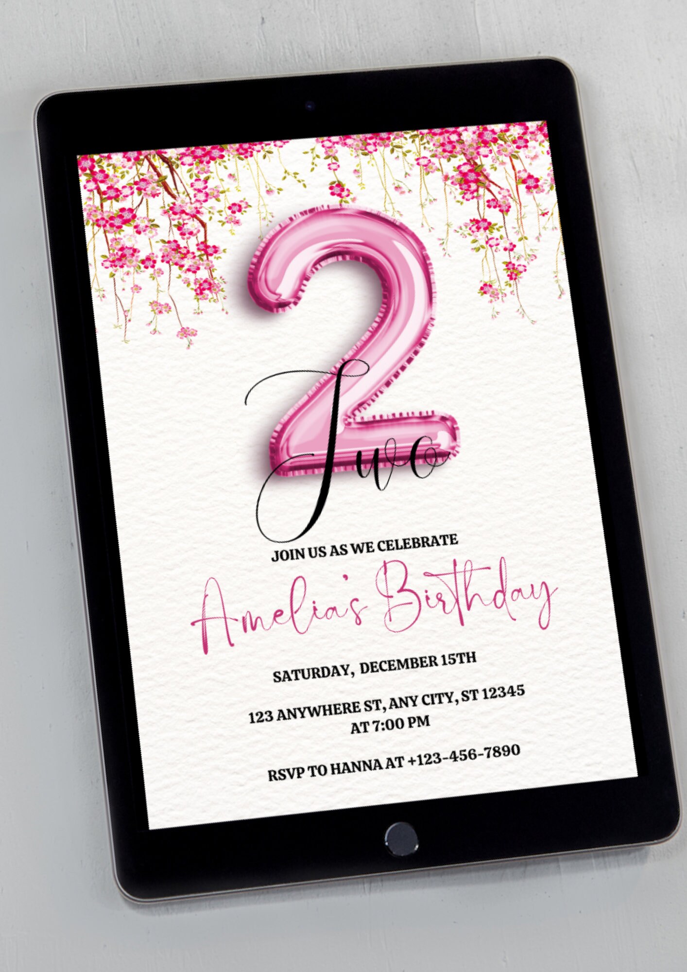 Pink 2nd Birthday Invitation Printable Instant Download Editable ...