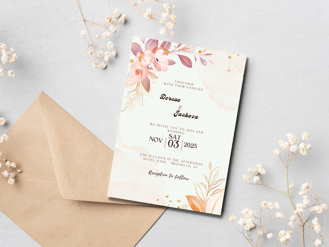 Printable Wedding Invitation Card Template - Customizable for Dorcas ...