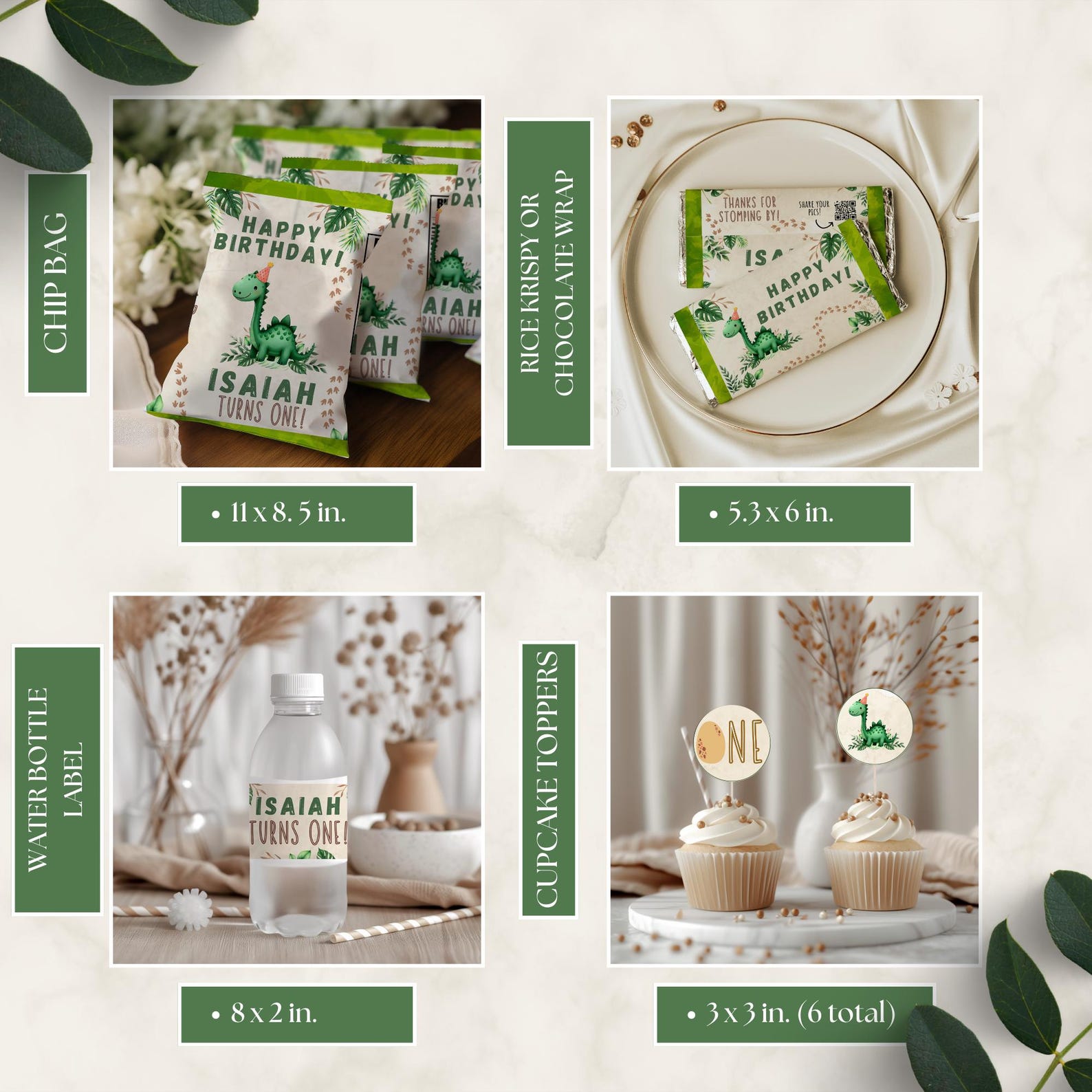 One-a-saurus Chip Bag Template | 1st Birthday Boy | Baby Party Decor ...