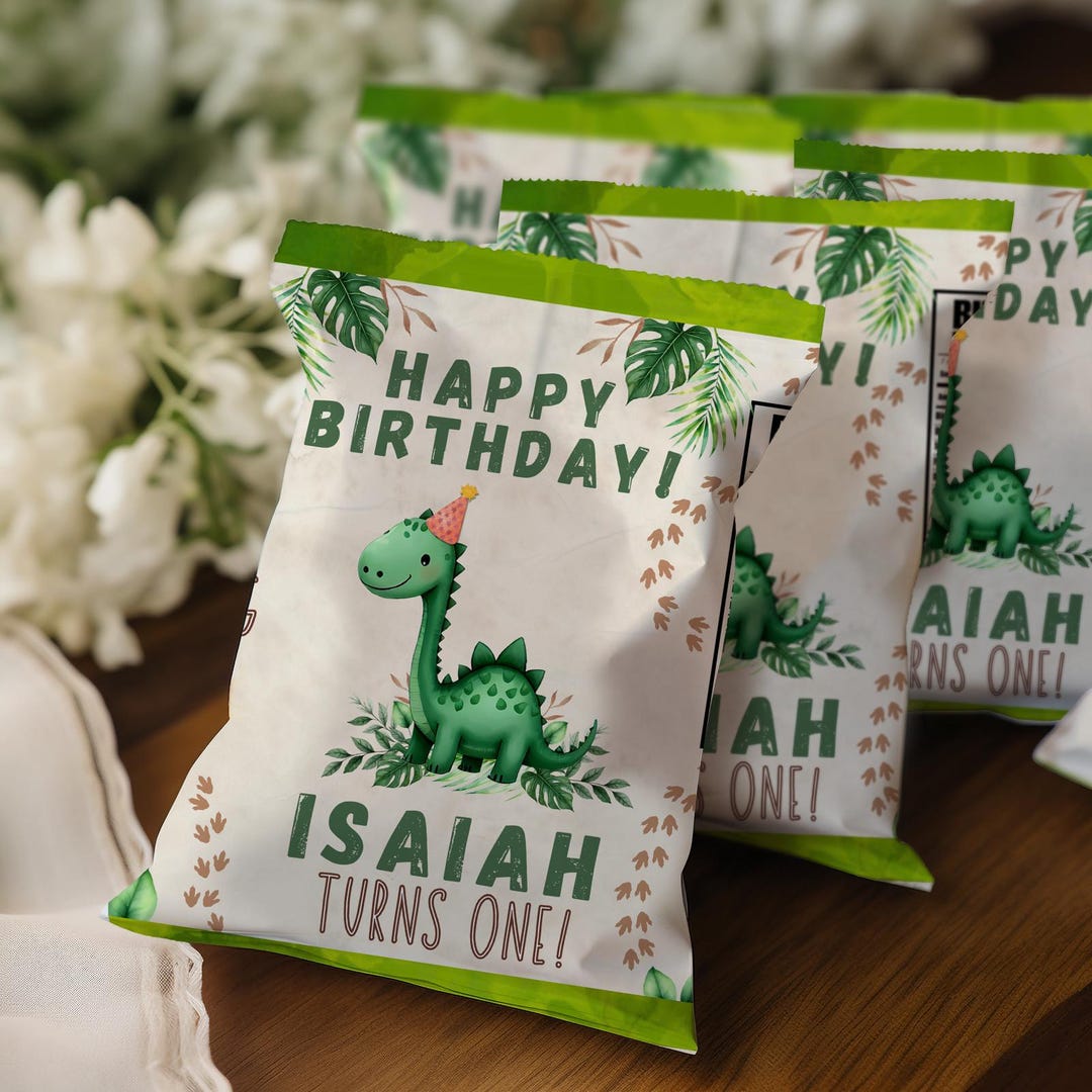 One-a-saurus Chip Bag Template | 1st Birthday Boy | Baby Party Decor ...