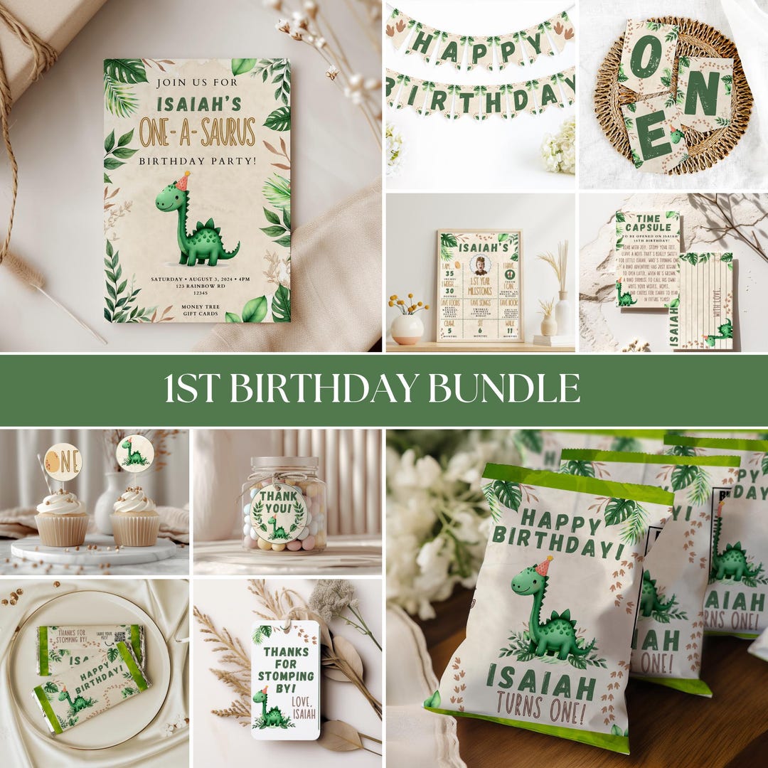 One-a-saurus Birthday Bundle | Invitation | 1st Birthday Boy | Baby ...