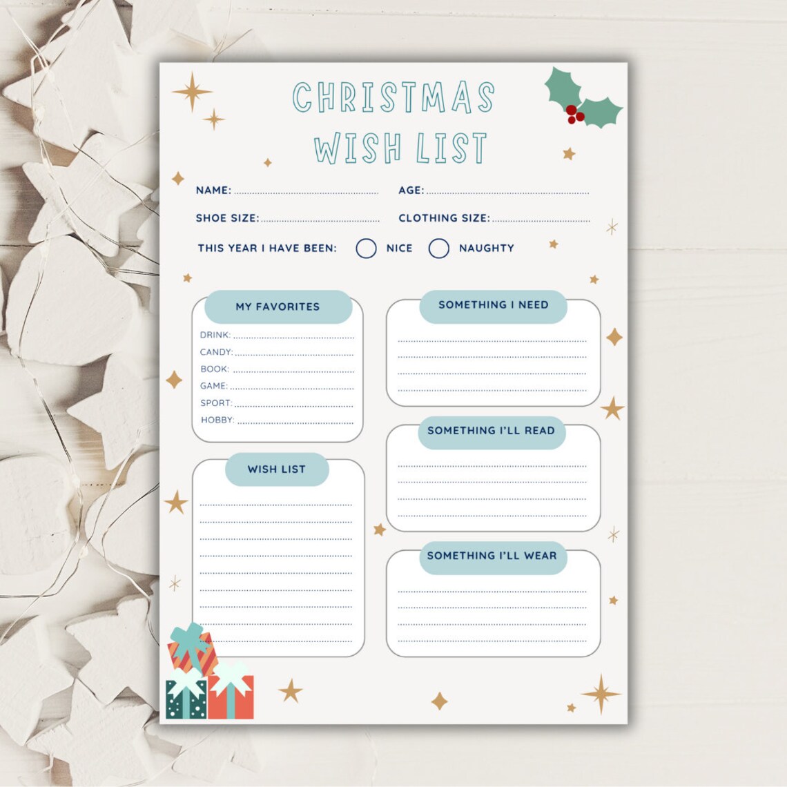 Kids Christmas Wish List, Printable Gift Wish List, Children's X-mas ...