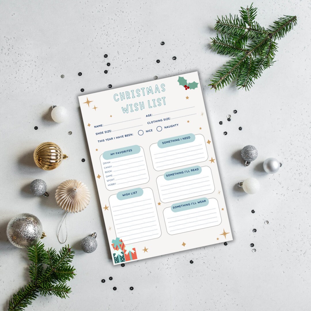 Kids Christmas Wish List, Printable Gift Wish List, Children's X-mas ...